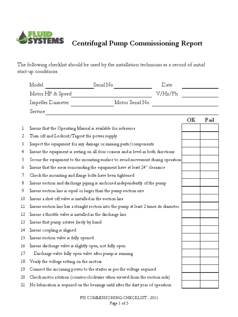 Centrifugal Pump Commissioning Report | PDF | Pump | Valve