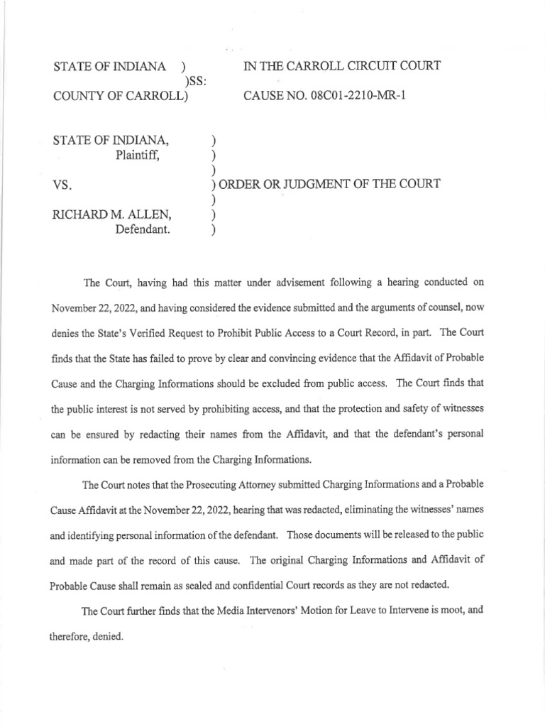 Allen Probable Cause Affidavit | PDF