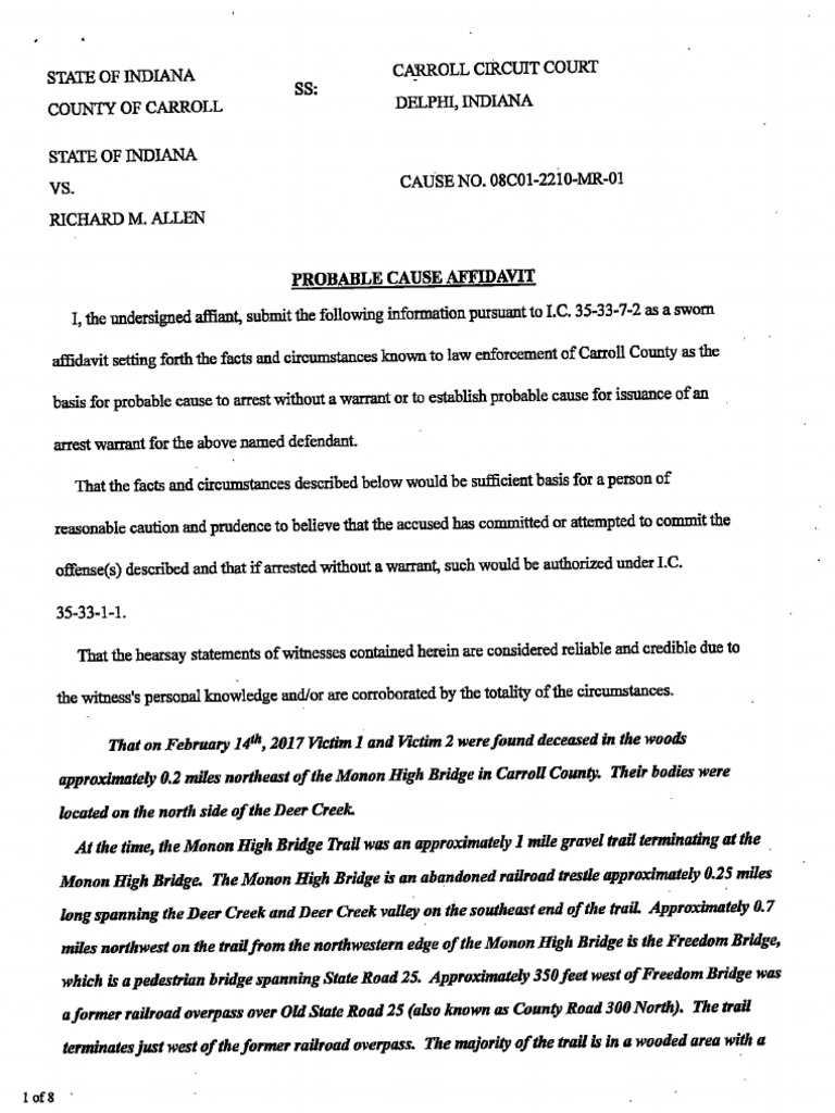 Richard Allen Probable Cause Affidavit | PDF | Arrest Warrant ...