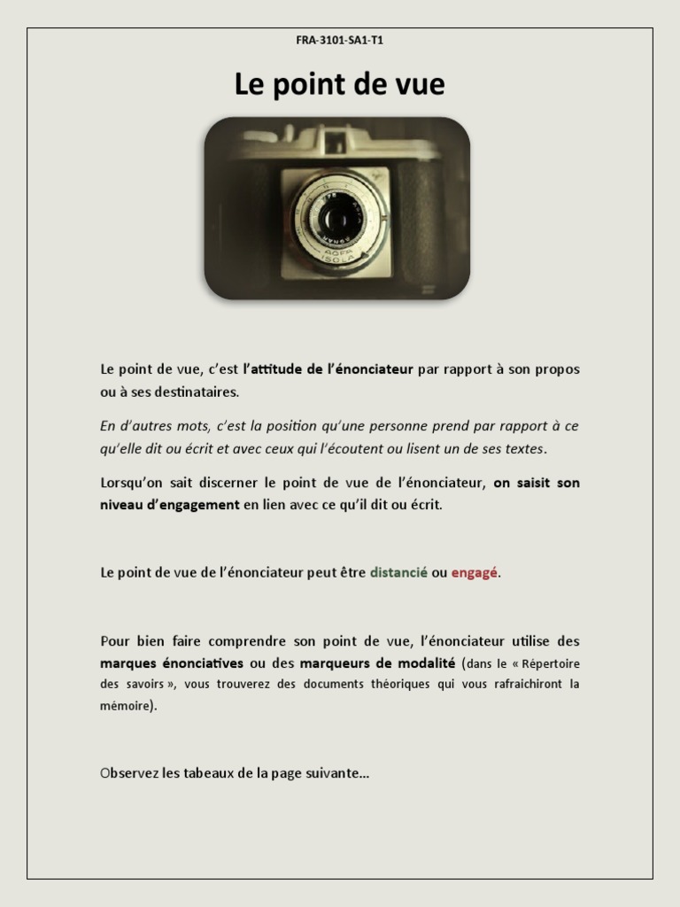 Point de vue : Objectif ou subjectif ? | PDF | Phrase | Communication ...