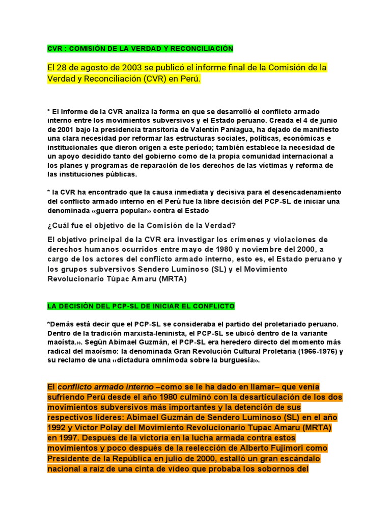 CVR - Comisión de La Verdad y Reconciliación | PDF | Relaciones ...