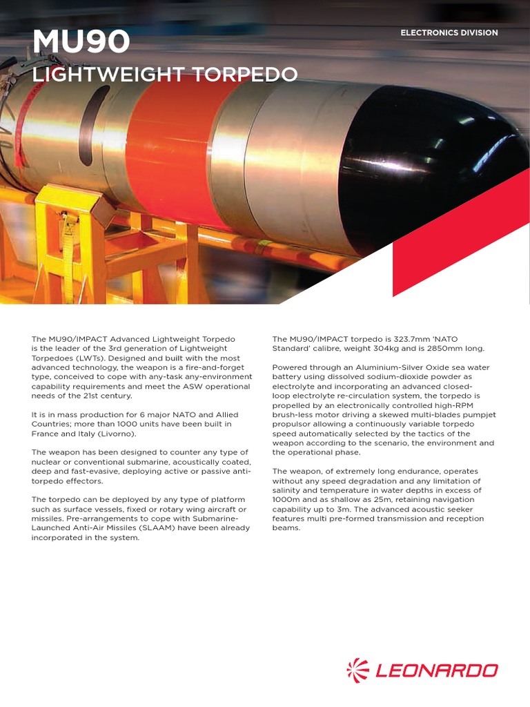 Leonardo Navy Torpedo Whitehead MU90 | PDF