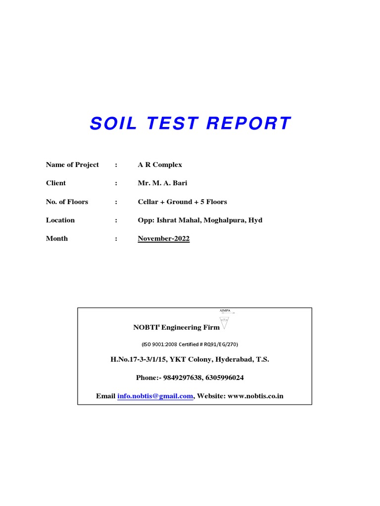 Soil Test Report for A R Complex | PDF | Earth Sciences | Applied And ...