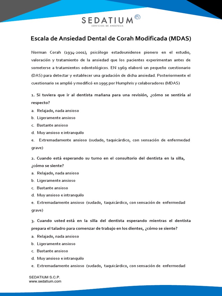 Escala MDAS de Ansiedad Dental | PDF | Odontología | Ansiedad