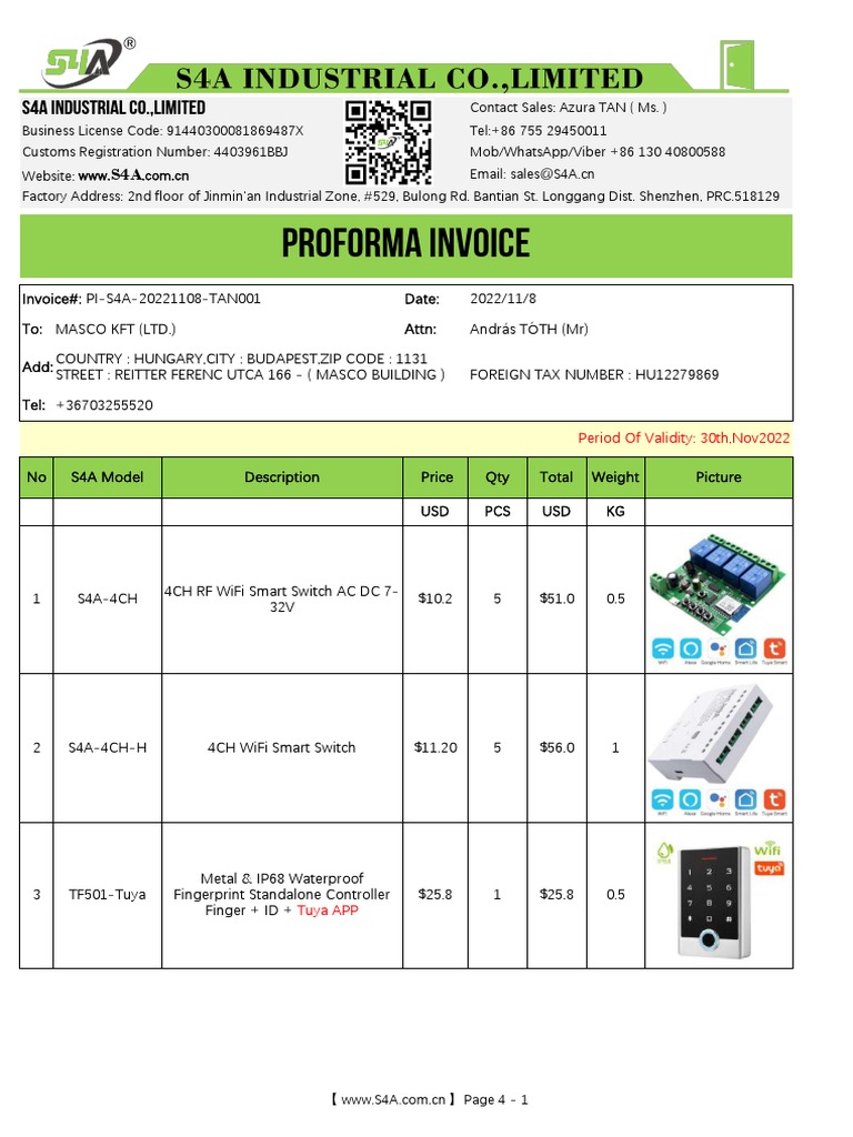 【www.S4A.com.cn】Proforma Invoice - Hungary - András TÓTH - 202221111 ...