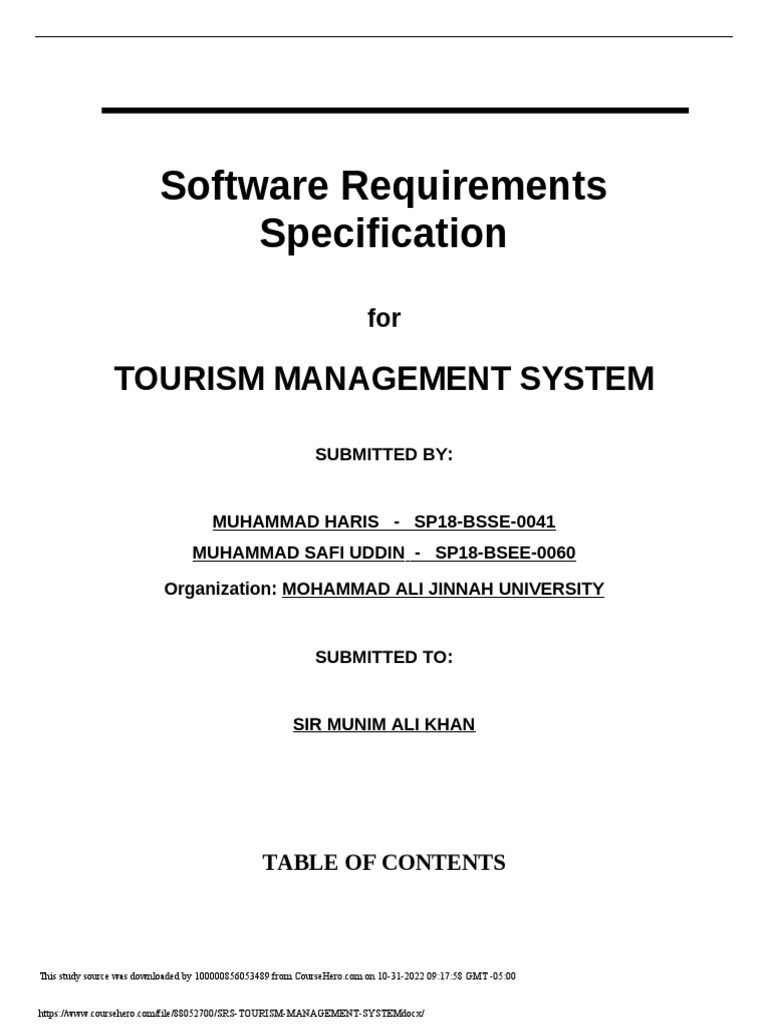 SRS Tourism Management System | PDF