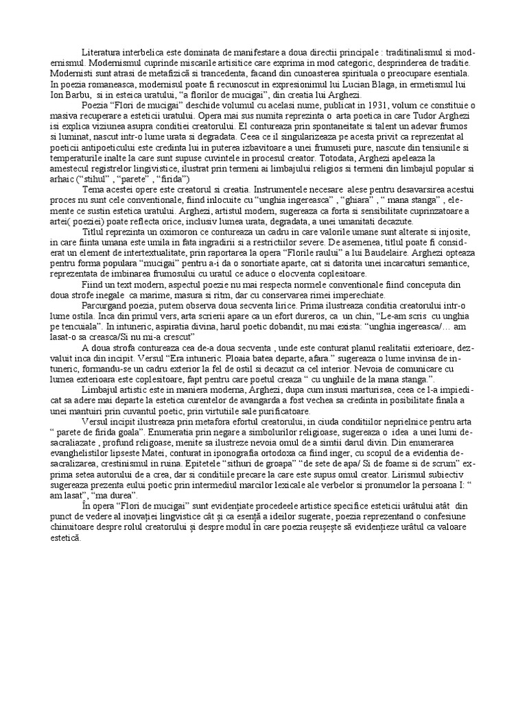 Tema Si Viziune - Flori de Mucigai | PDF