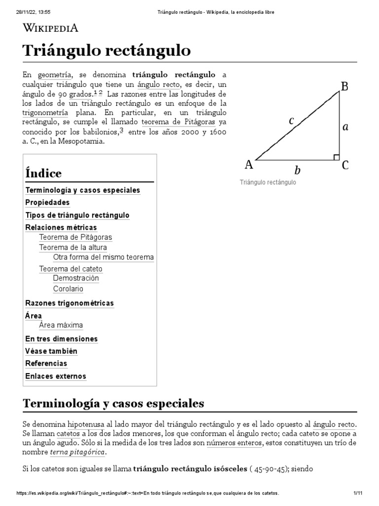 Triángulo Rectángulo - Wikipedia, La Enciclopedia Libre | PDF ...