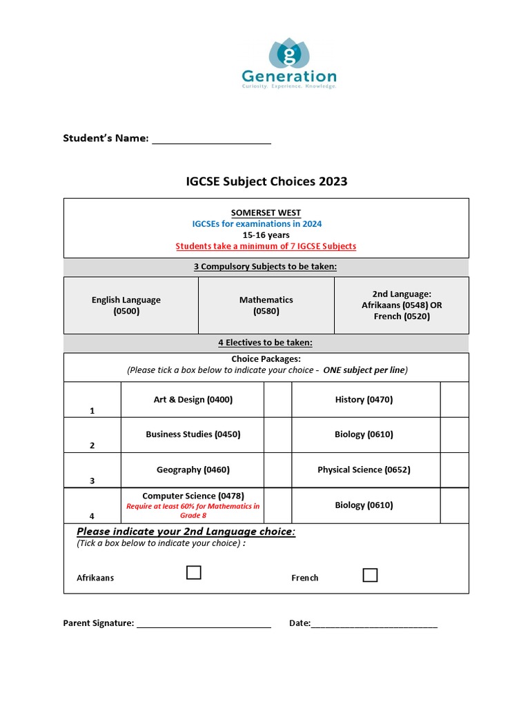 IGCSE Subject Choice Form 2023 | PDF | Educational Stages | Qualifications
