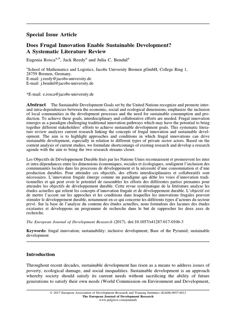 Rosca, Reedy, Bendul - 2018 - Does Frugal Innovation Enable Sustainable ... Rosca, Reedy, Bendul - 2018 - Does Frugal Innovation Enable Sustainable ...