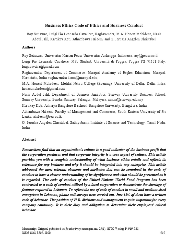 Business Ethics Code of Ethics and Business Conduct | PDF | Business ...