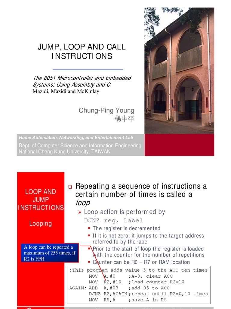 8051 Microcontroller Loop & Jump Guide | PDF | Instruction Set | Hertz