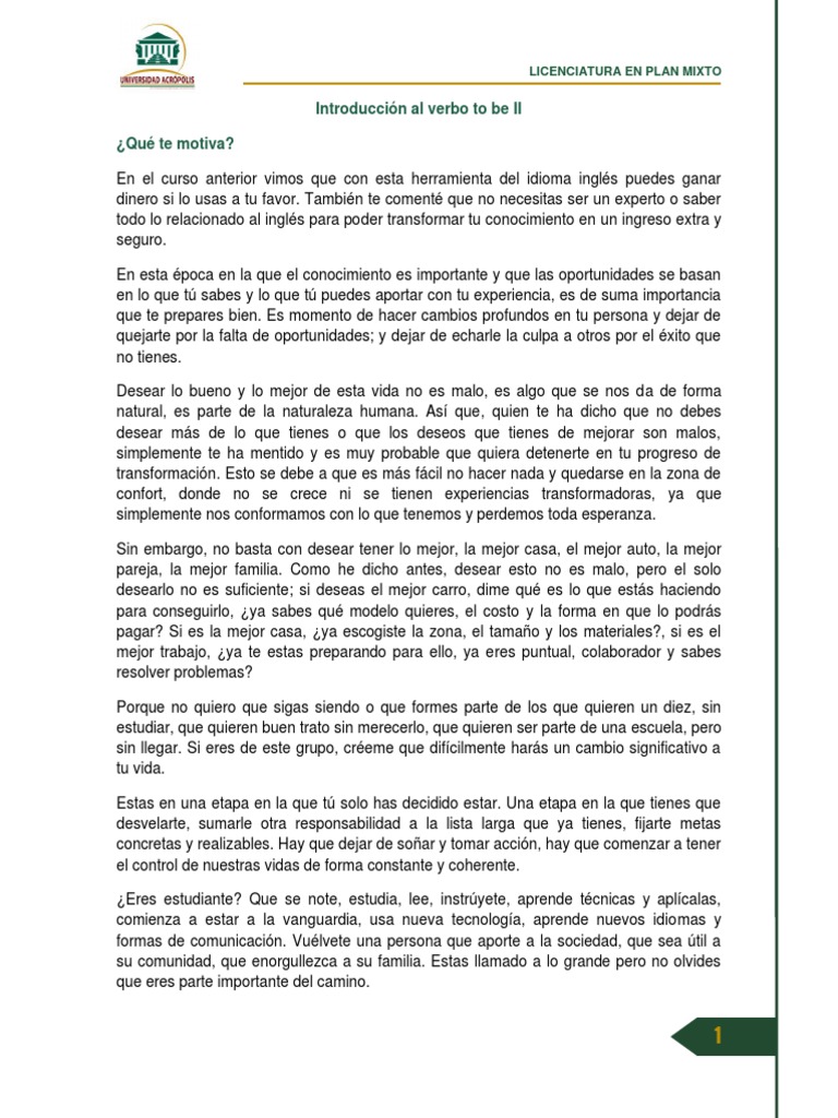 Introduccion Al Verbo To Be 2 FINAL | PDF | Asunto (gramática) | Verbo