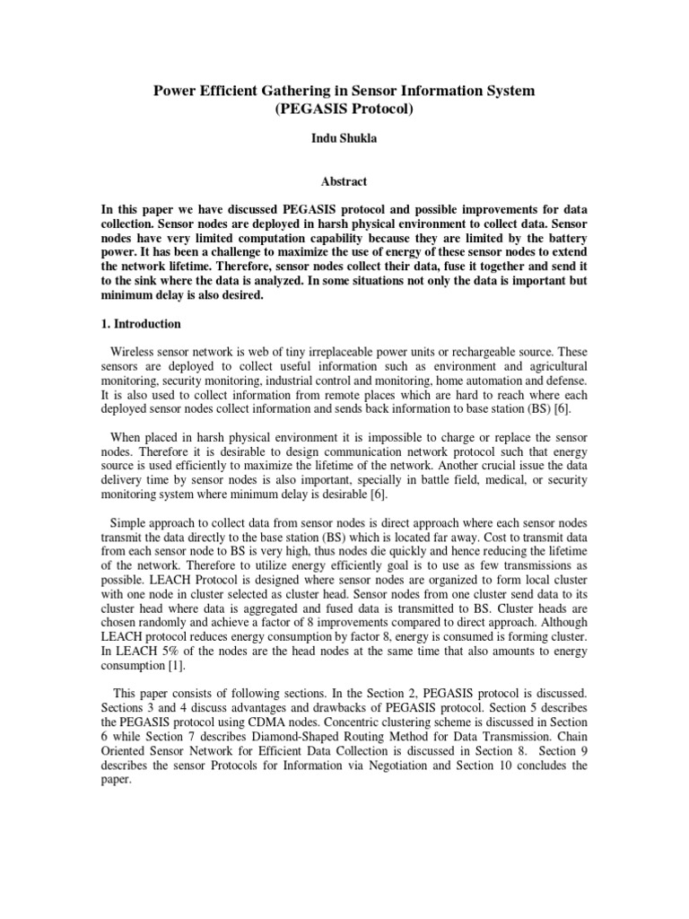 Power Efficient Gathering in Sensor Information System (PEGASIS Protocol) | PDF | Communications ...