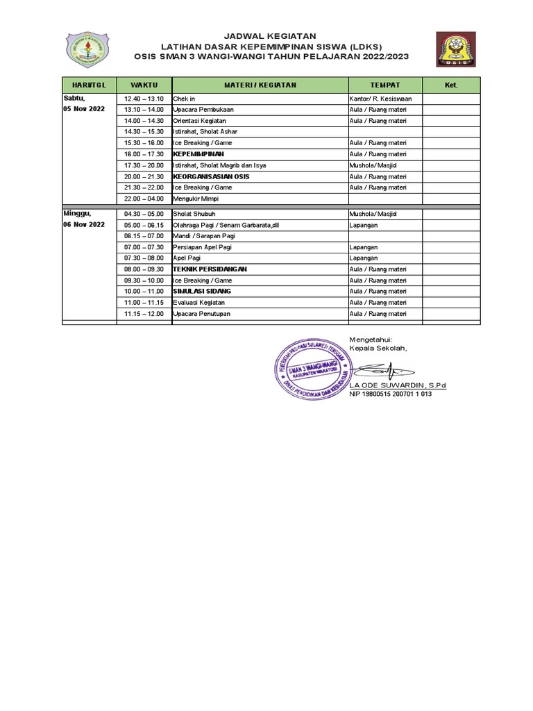 Jadwal LDK Osis Sman 3 | PDF