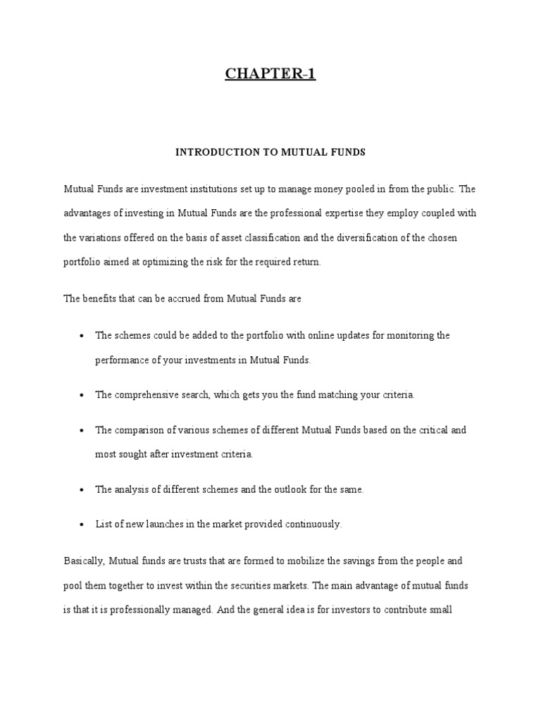 Chapter-1: Introduction To Mutual Funds | PDF | Debt | Mutual Funds