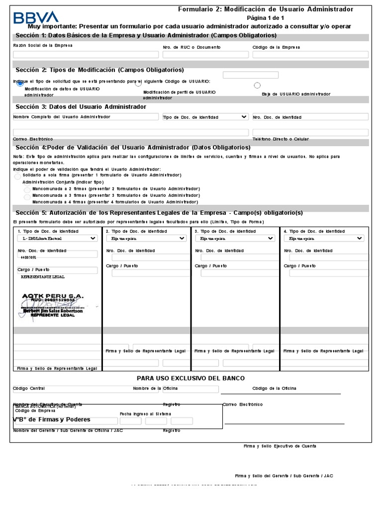 Formulario 2 - Modificación de Usuario Administrador | PDF | Usuario (informática) | Informática