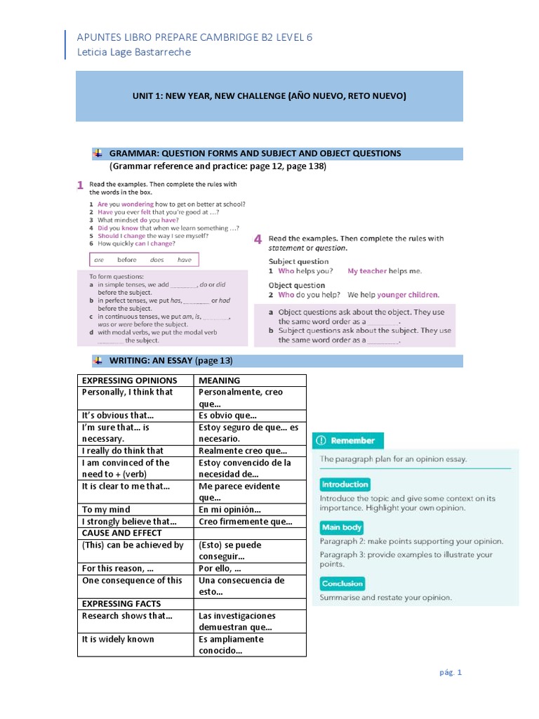 Apuntes Libro Prepare Cambridge B2 Level 6 | PDF | Linguistics | Grammar