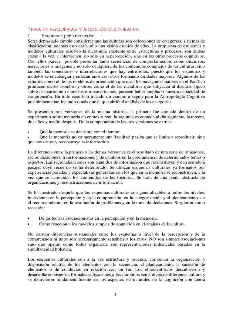 Esquemas y Modelos Culturales | PDF | Experiencia | Metáfora