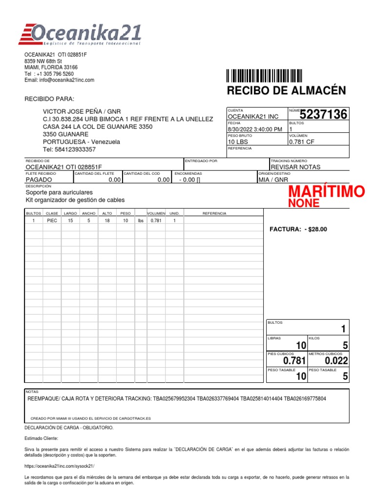 Marítimo: Recibo de Almacén | Descargar gratis PDF | Seguro | Comercio