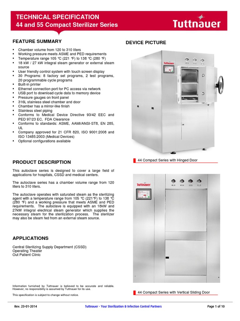 Tuttnauer - Intl - 44 and 55 - Medical - AB - Ver 2.0 | PDF | Valve ...