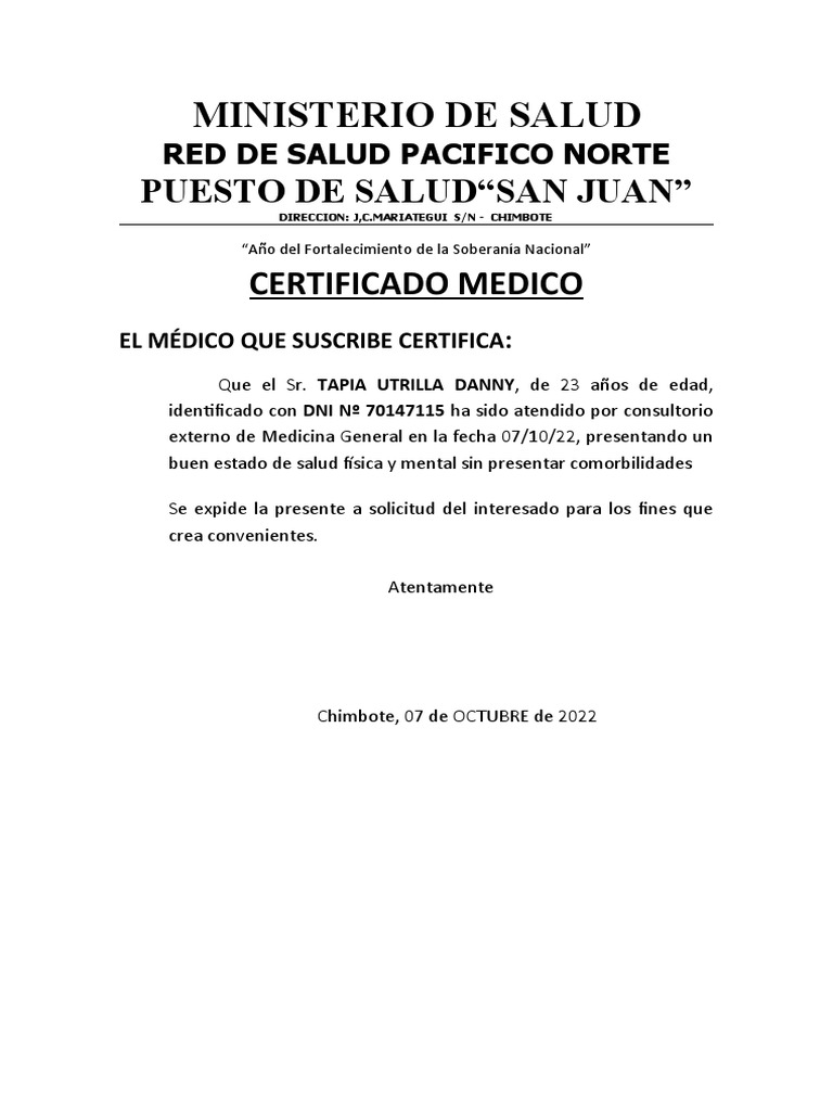 Certificado Medico - Buena Salud 2 | Descargar gratis PDF | Politica ...