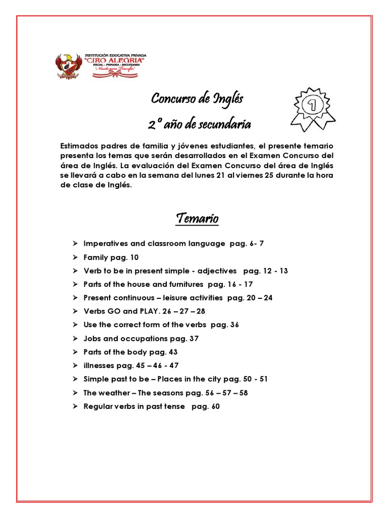 Temario de Inglés 2º Año de Secundaria | PDF