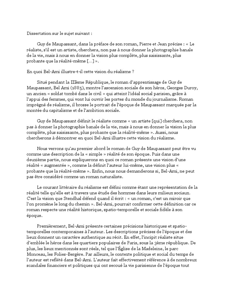 Dissertation Réalisme - Corrigé | PDF | Réalisme (littérature) | Guy de ...
