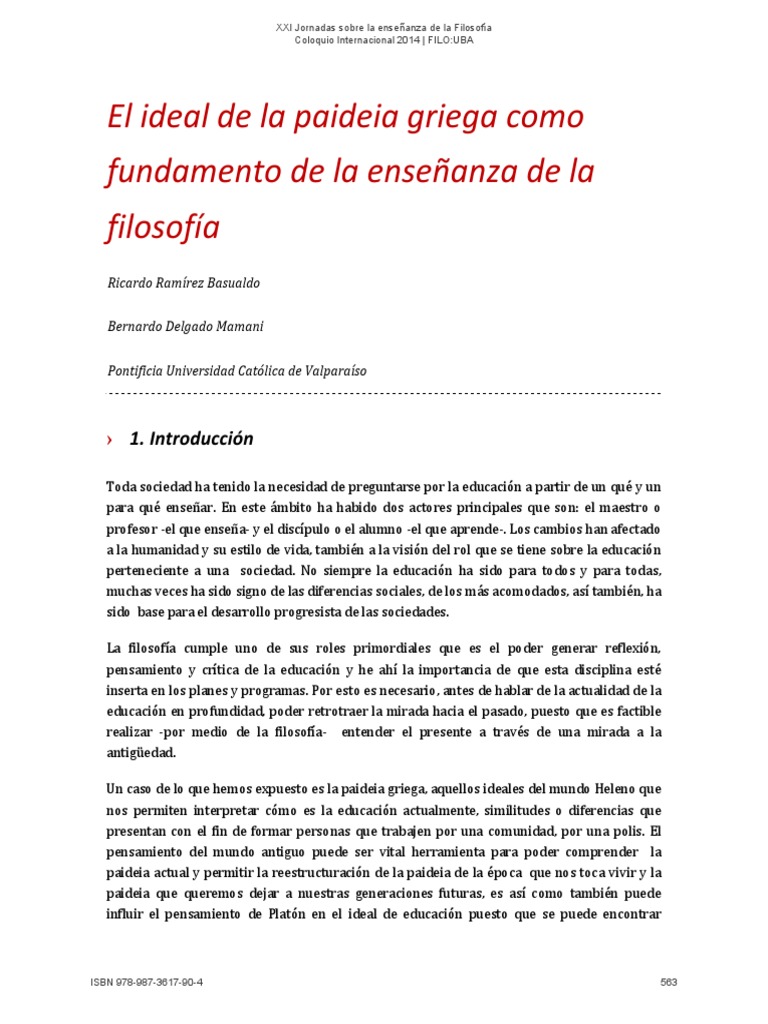 El ideal de la paideia griega como fundamento para repensar la ...