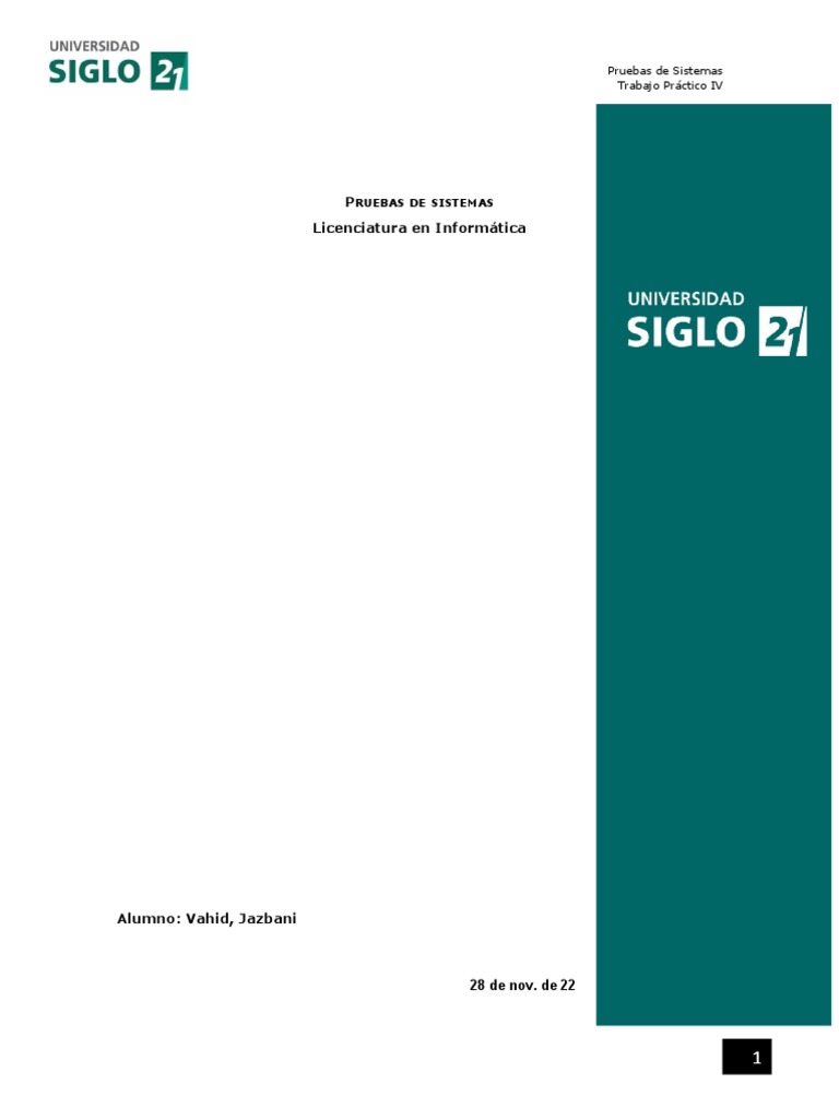 TP4 Pruebas de Sistemas Vahid Jazbani | PDF | Software | Pruebas de software