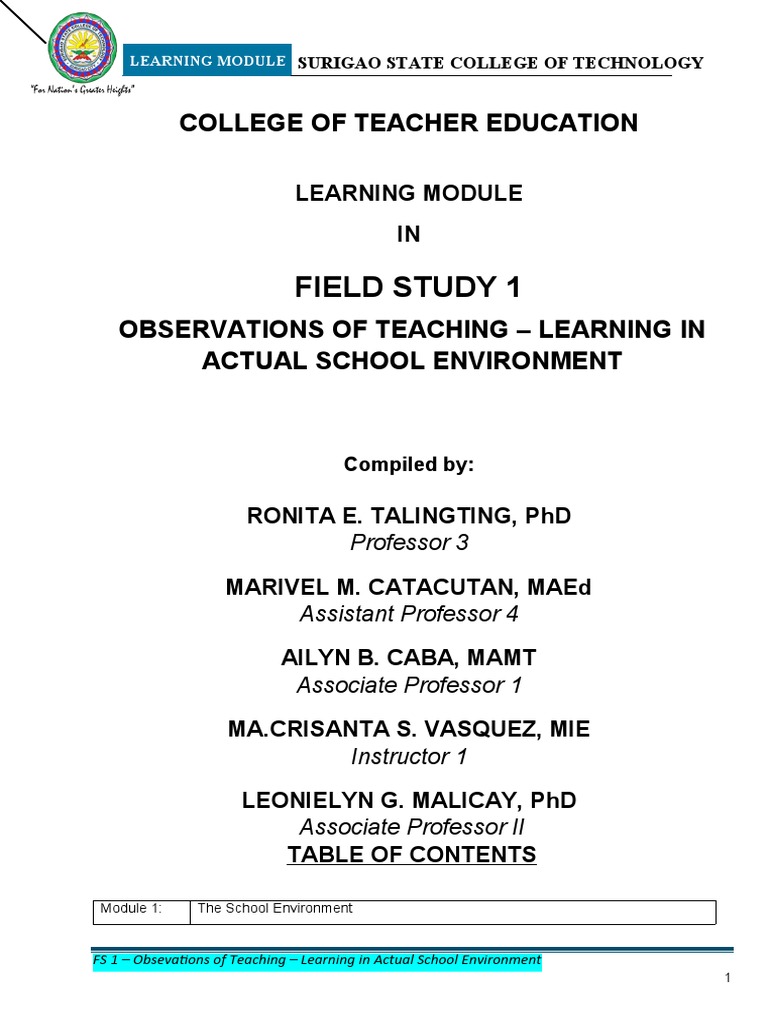 Fs 1 Module Final | PDF | Learning | Classroom