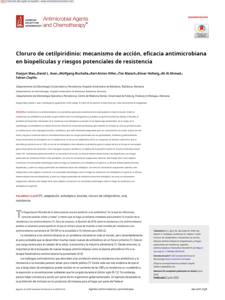 AAC 00576-20 en Es | PDF | Resistencia antimicrobiana | Biología Celular)