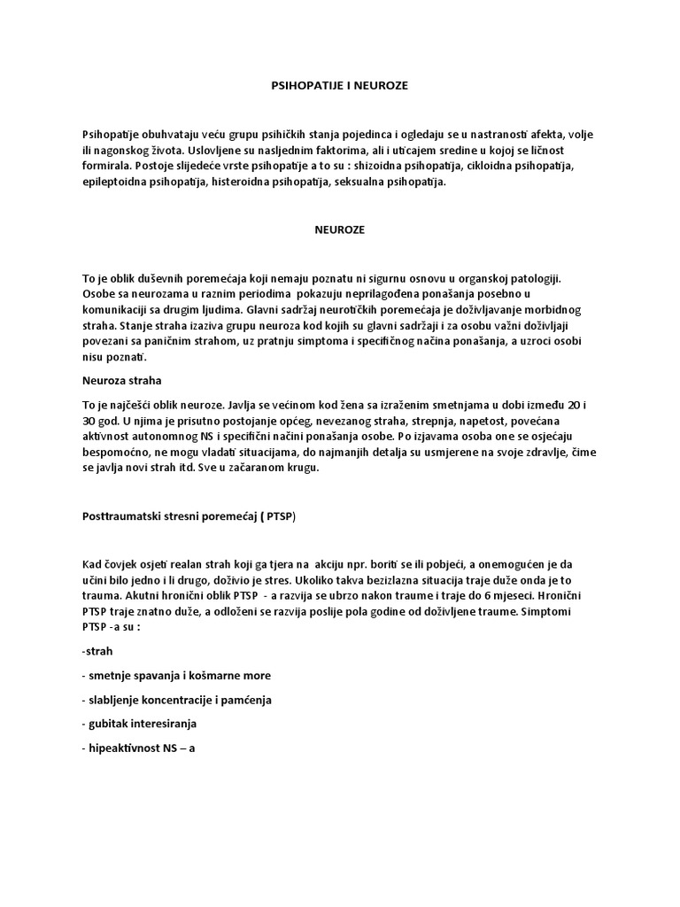 Psihopatije I Neuroze | PDF