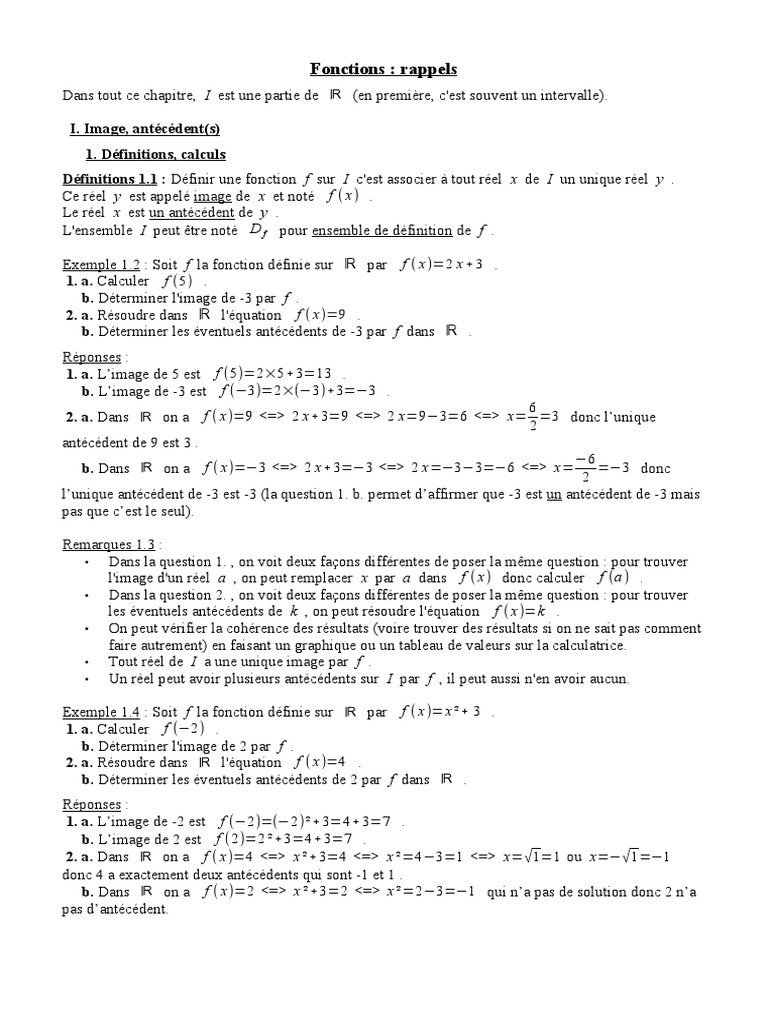 Cours Fonctions (Rappels) + Corrigé | PDF | Fonction monotone | Extremum