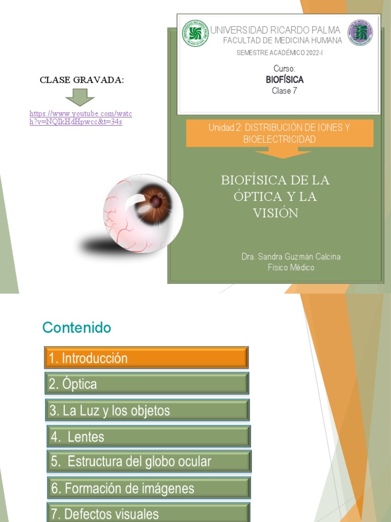 Clase 7 - Biofisica de La Optica y La Vision 2022i - Alumno | PDF | Ojo humano | Percepción visual