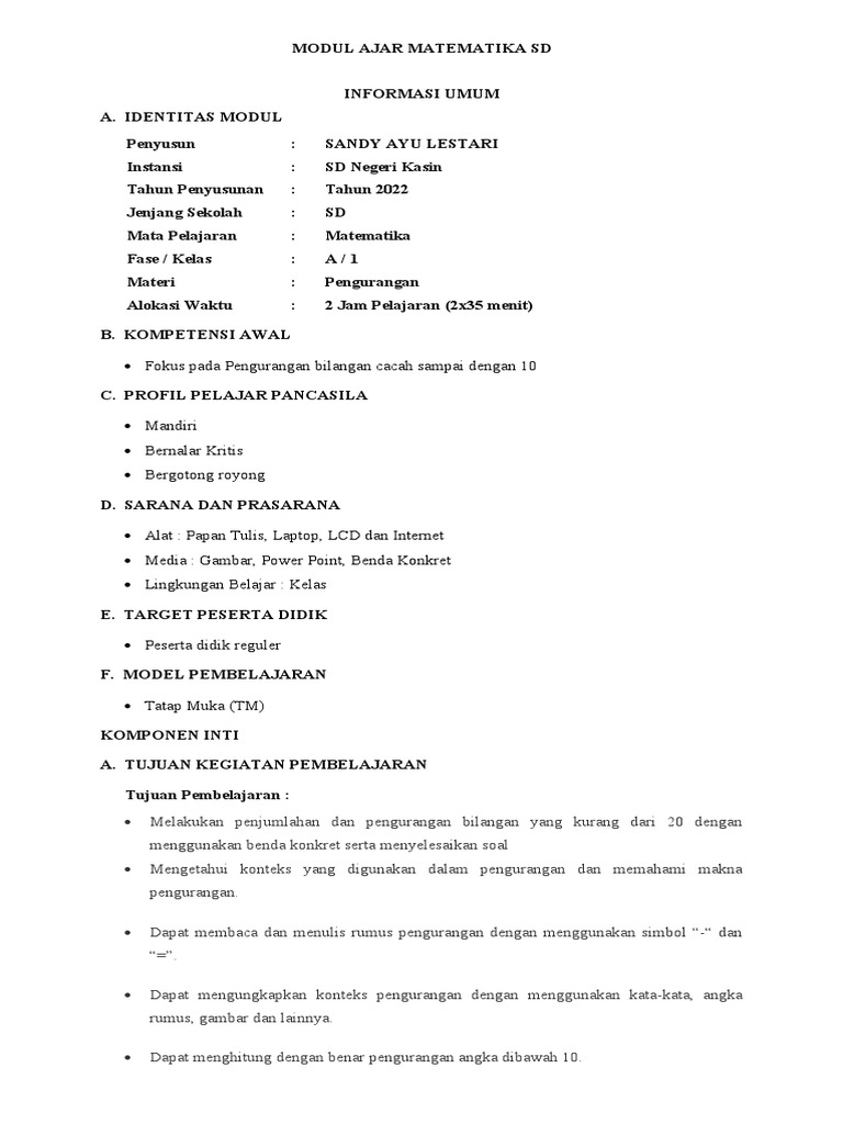 MA MTK Kelas 1 | PDF