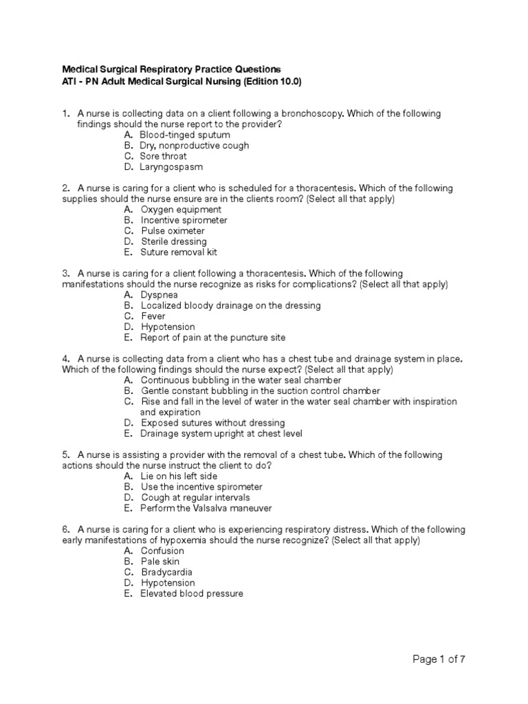 ATI Respiratory Questions | PDF | Asthma | Pneumonia