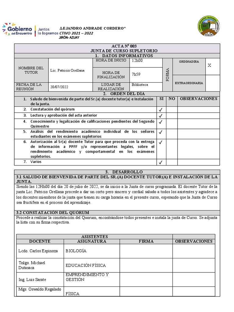 Acta Supletorio 2DO B Final (Recuperado Automáticamente) | PDF