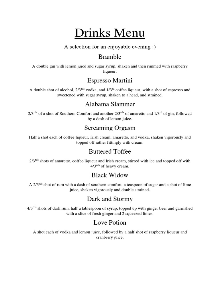 Party Drinks Menu | PDF