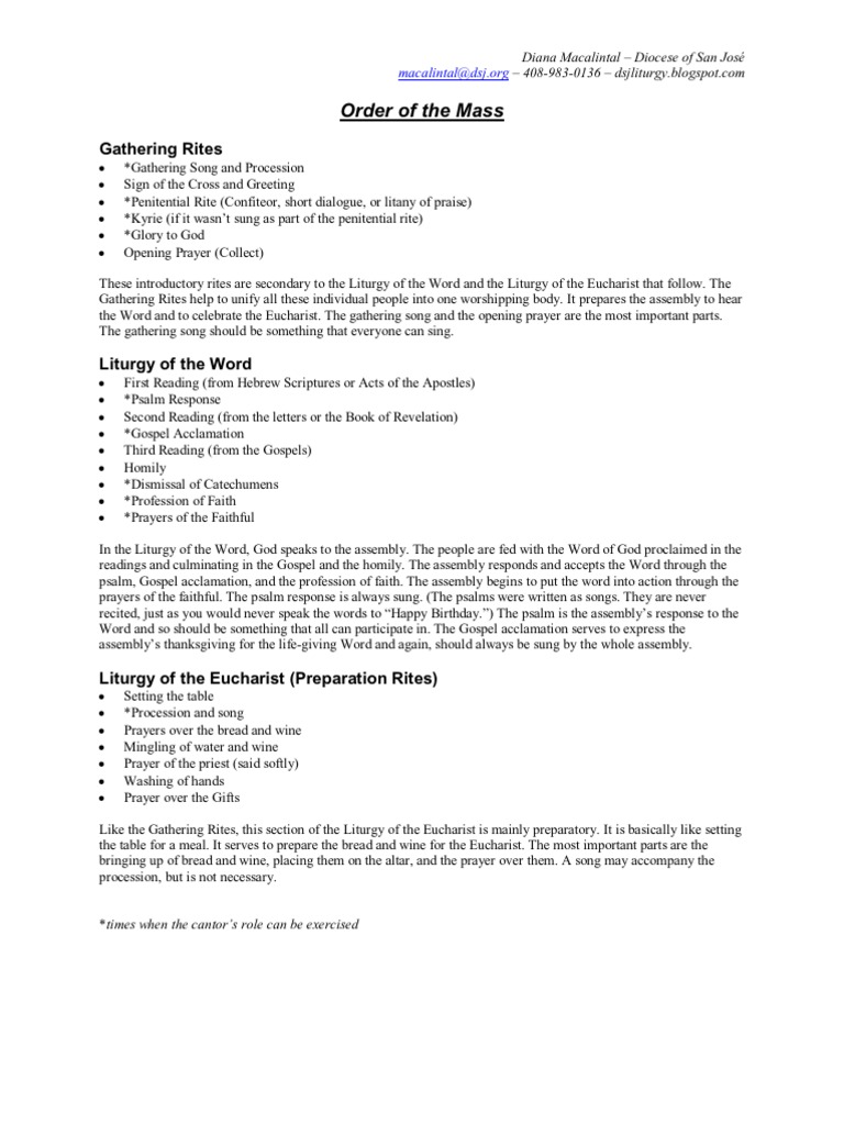 Handout - Order of The Mass | PDF | Mass (Liturgy) | Eucharist