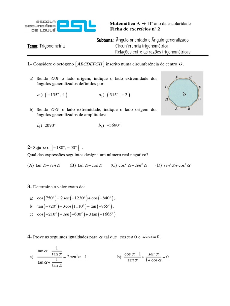 Ficha #2 de Trigonometria | PDF | Triângulo | Círculo