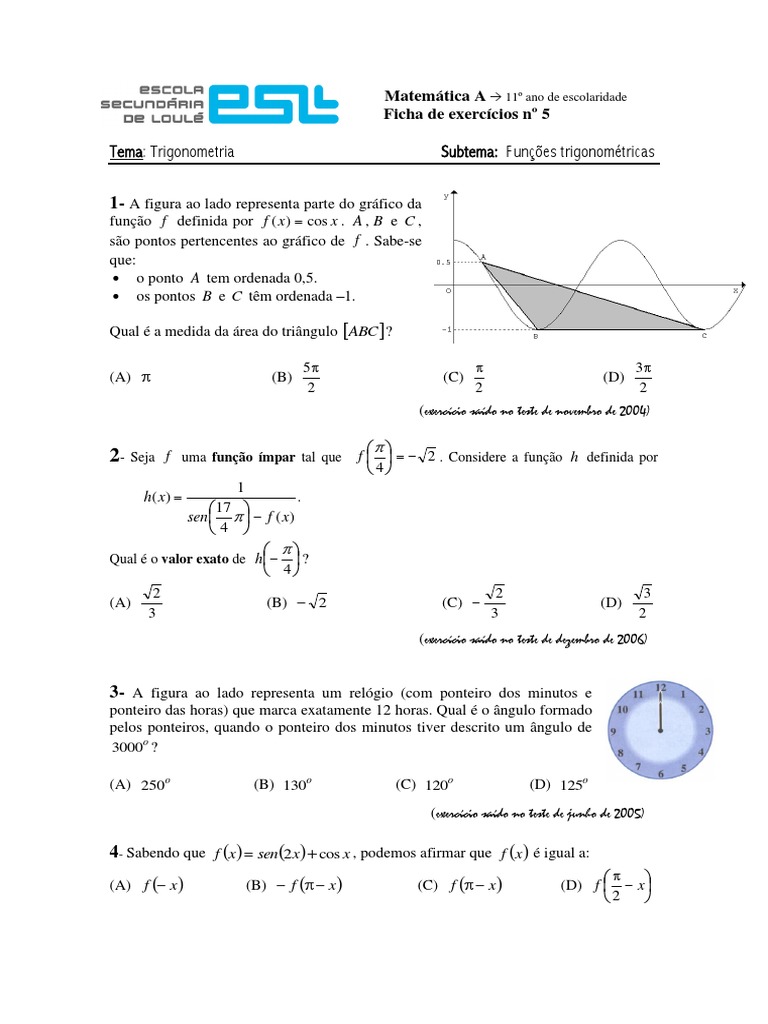 Ficha 5 de Trigonometria - Funções Trigonometricas | PDF