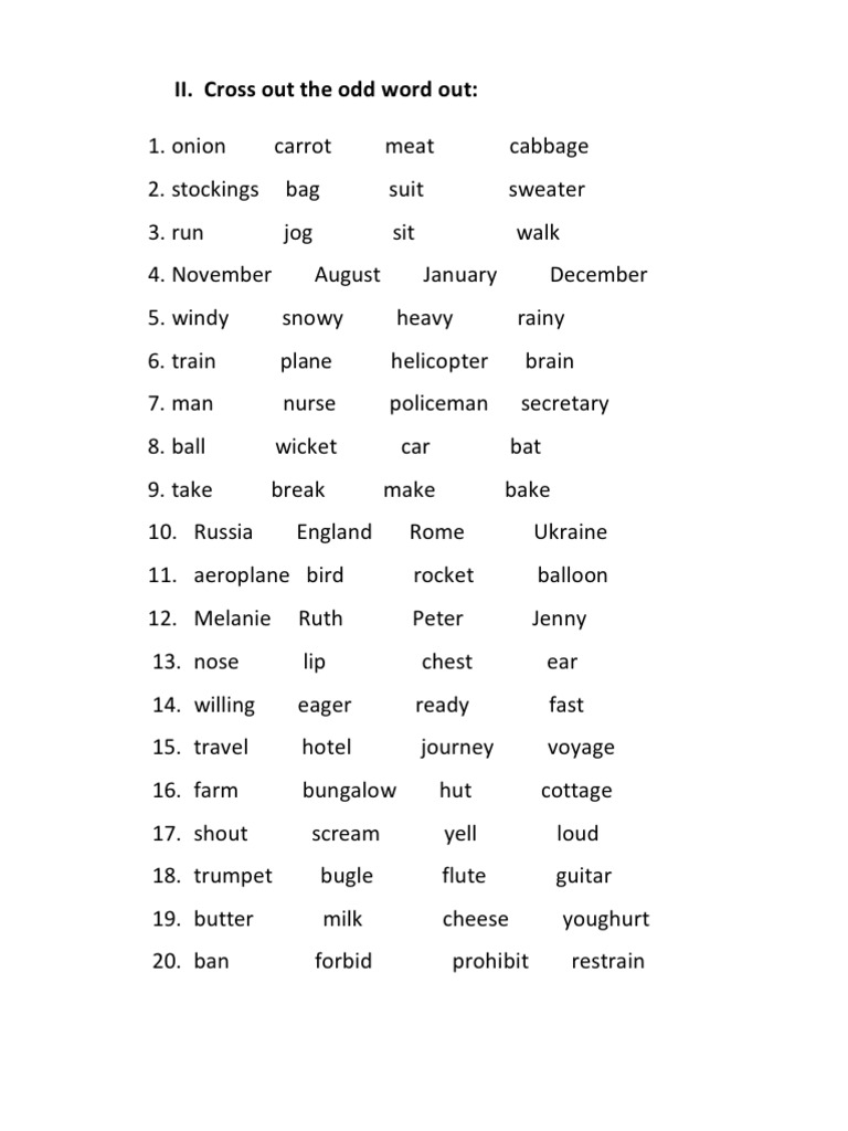 Cross Out The Odd Word | PDF