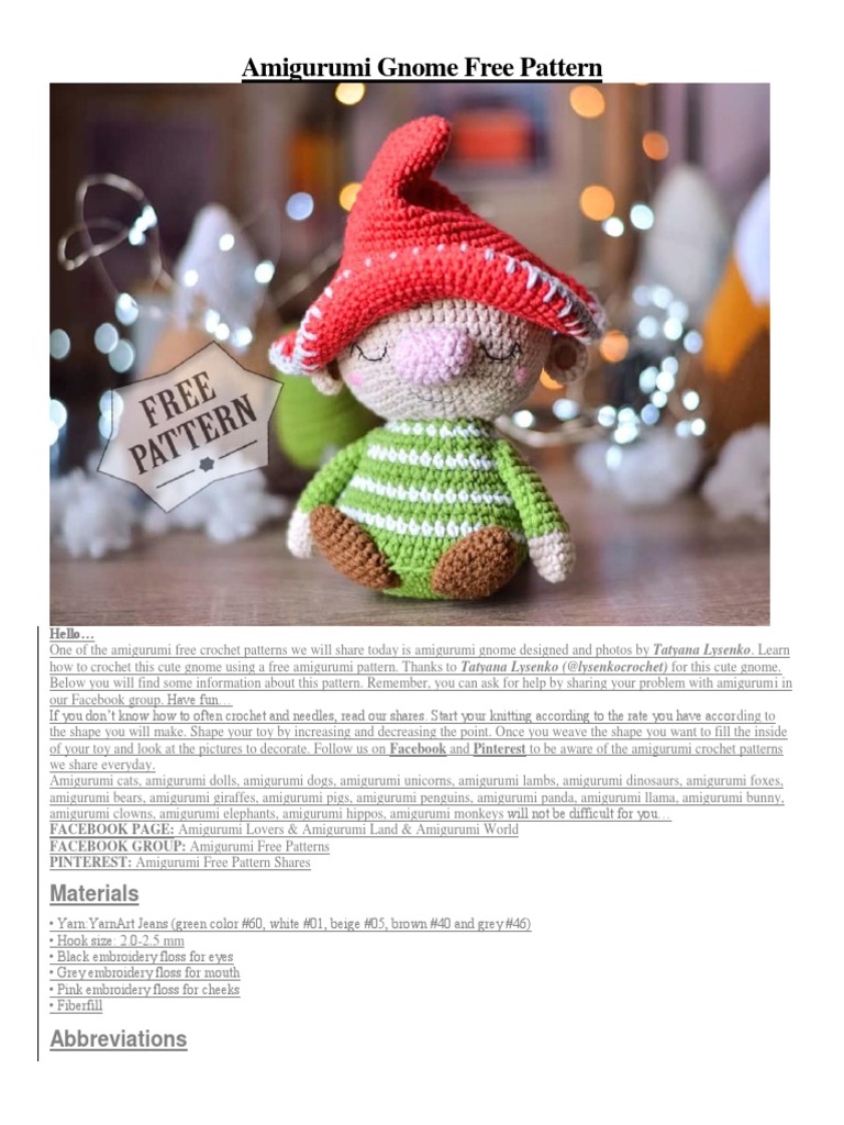 Amigurumi Gnome Free Pattern | PDF | Amigurumi | Crochet