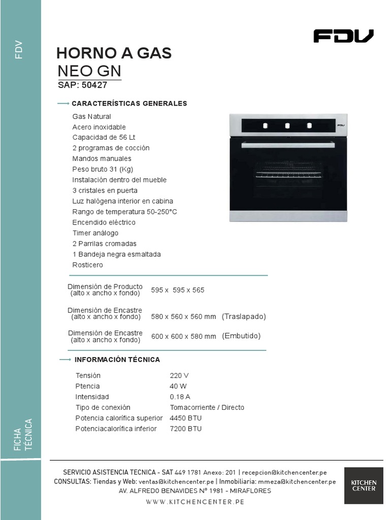 FT 50427 HORNO FDV NEO GAS GN Vcons | PDF