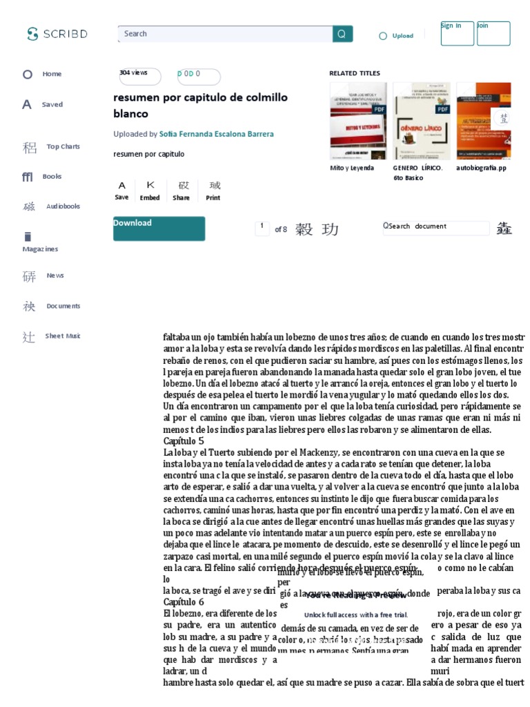 Resumen Por Capitulo de Colmillo Blanco | PDF | Mamíferos | Canis lupus