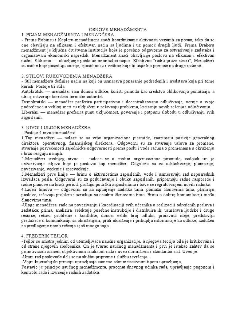 Osnove Menadžmenta Ispit | PDF