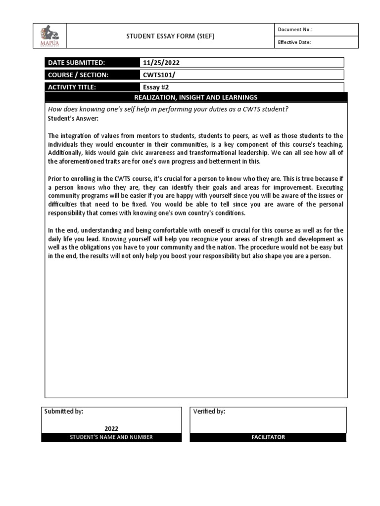 Self-Discovery in CWTS Students | PDF