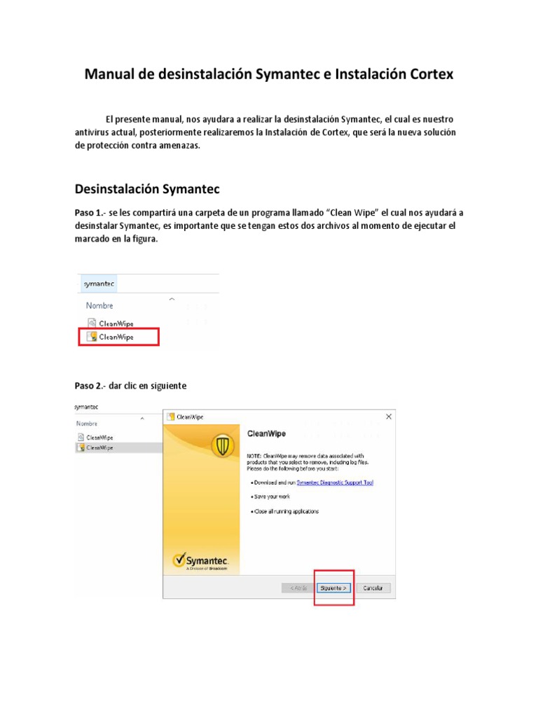 Manual Desintalalción Symantec e Instalación Cortex | PDF