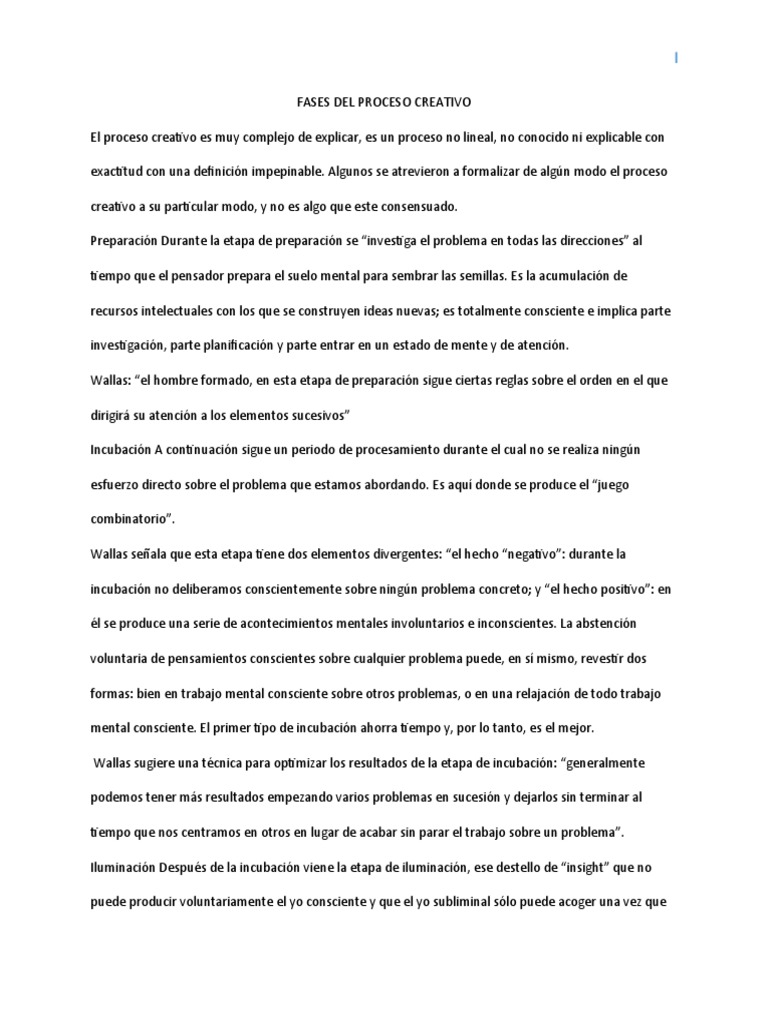 Fases Del Proceso Creativo | PDF | Mente | Pensamiento Fases Del Proceso Creativo | PDF | Mente | Pensamiento